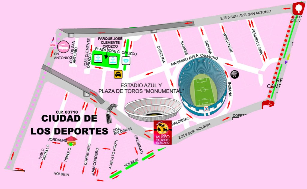Mapa del Estadio Ciudad de los Deportes: Ubicación y zonas