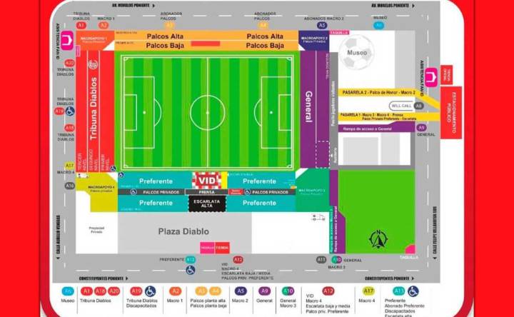 Mapa del Estadio Nemesio Diez: ¿Cómo está dividido?