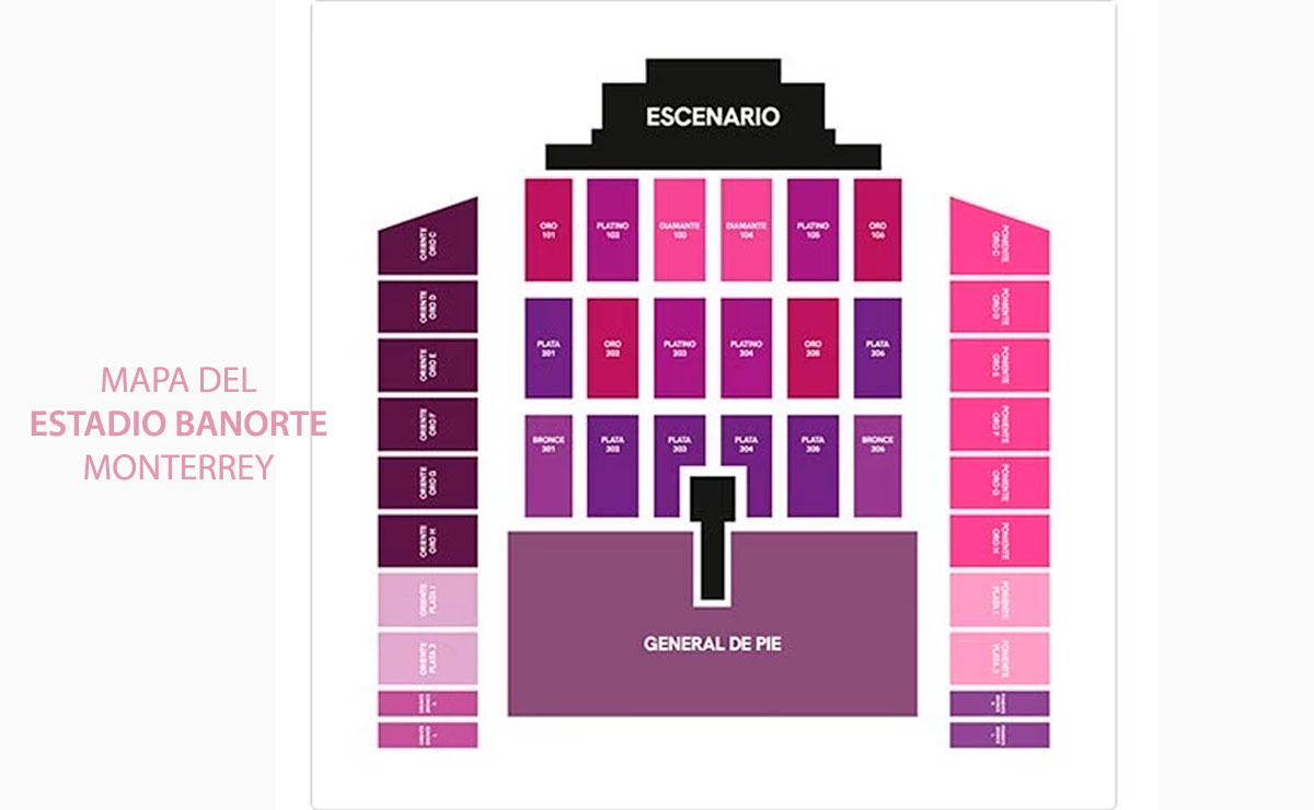 Mapa del Estadio Banorte: ¿Qué zonas hay para conciertos?